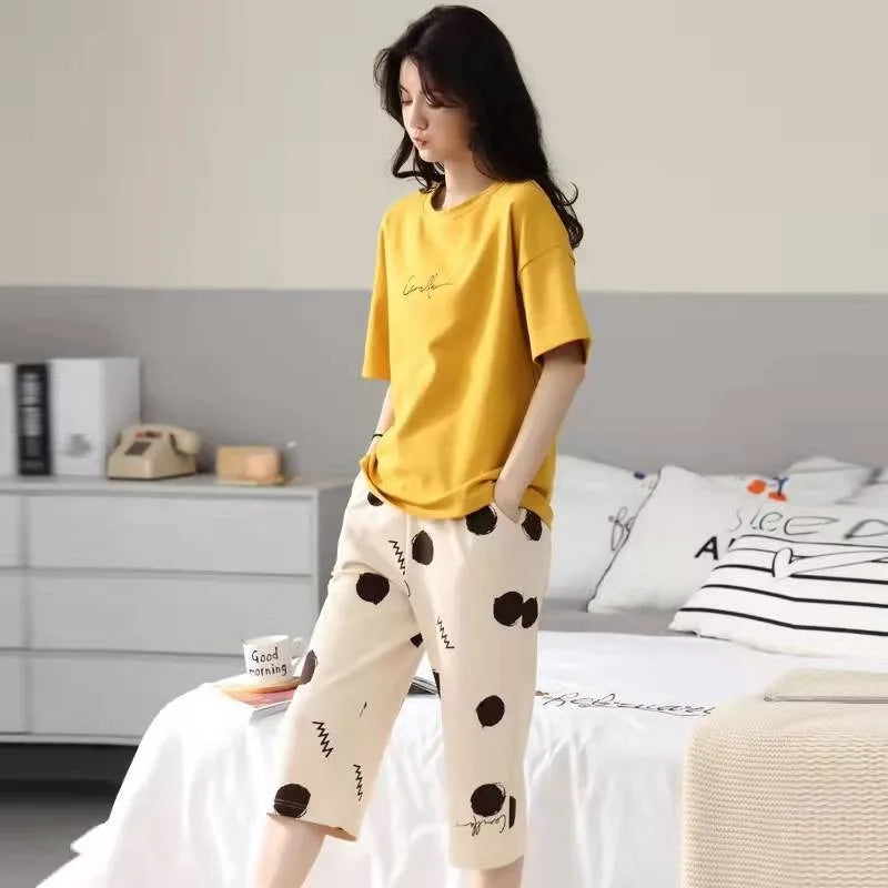 Women’s Cartoon Round Neck Sleepwear Pajama Set – Cocowear